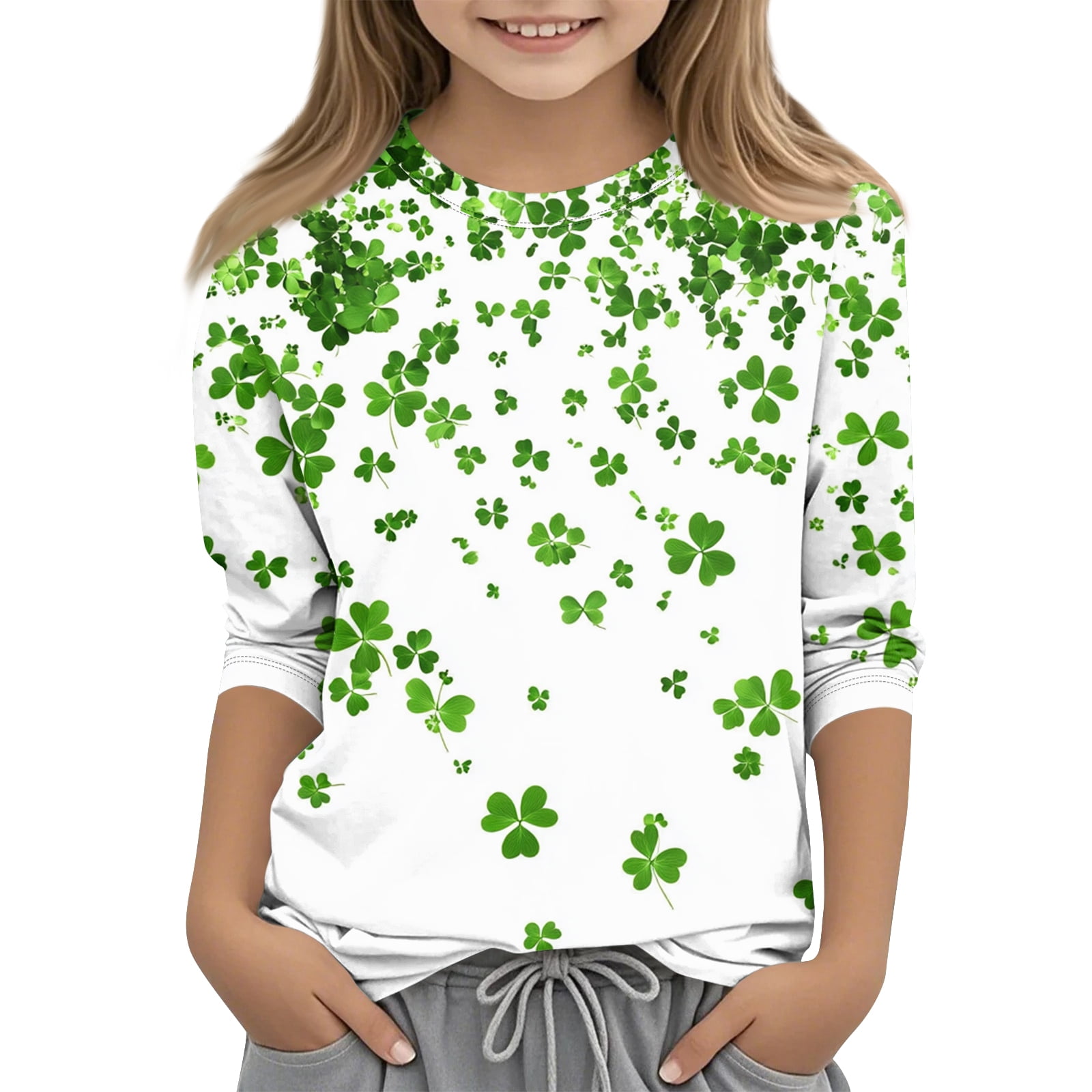 CCRFTGI St. Patrick's Day Girls Tops 10-12 3/4 Length Sleeve Funny ...