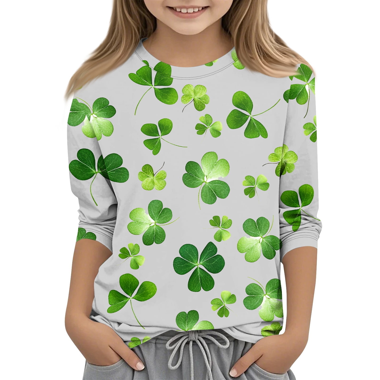 CCRFTGI St. Patrick's Day Girls Tops 10-12 3/4 Sleeve Funny shamrock ...