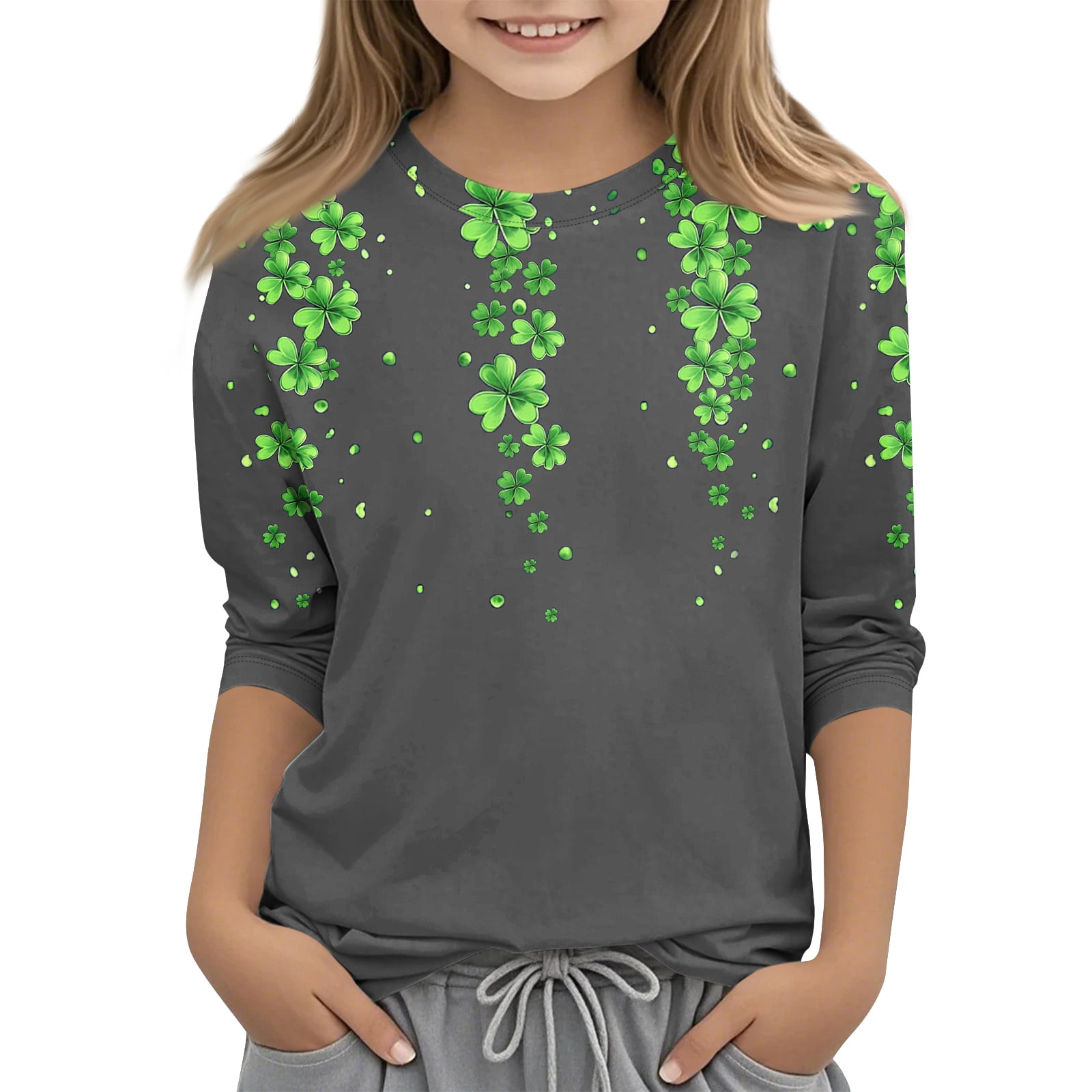 CCRFTGI St. Patrick's Day Girls Tops Size 10-12 3/4 Sleeve Cute Irish ...