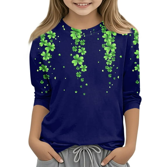 CCRFTGI St. Patrick's Day Girls Tops Size 7 3/4 Sleeve Cute Shamrock ...