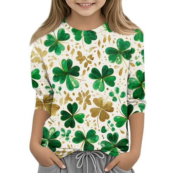 CCRFTGI St. Patrick's Day Girls Tops Size 7-8 3/4 Length Sleeve Cute ...