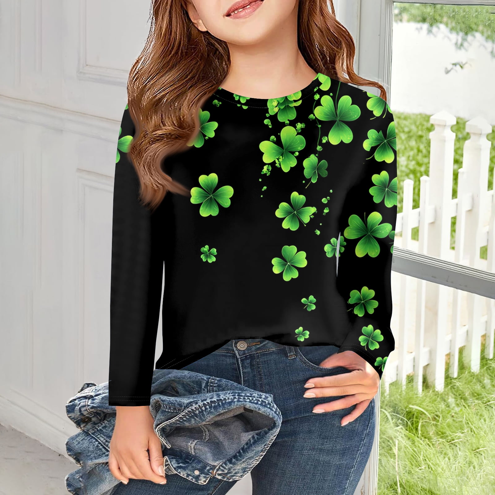 CCRFTGI St. Patrick's Day Long Sleeve Girls T-Shirts Lucky shamrock ...