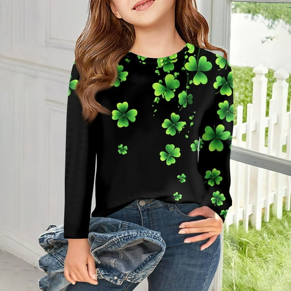 CCRFTGI St. Patrick's Day Long Sleeve Girls T-Shirts Lucky shamrock ...