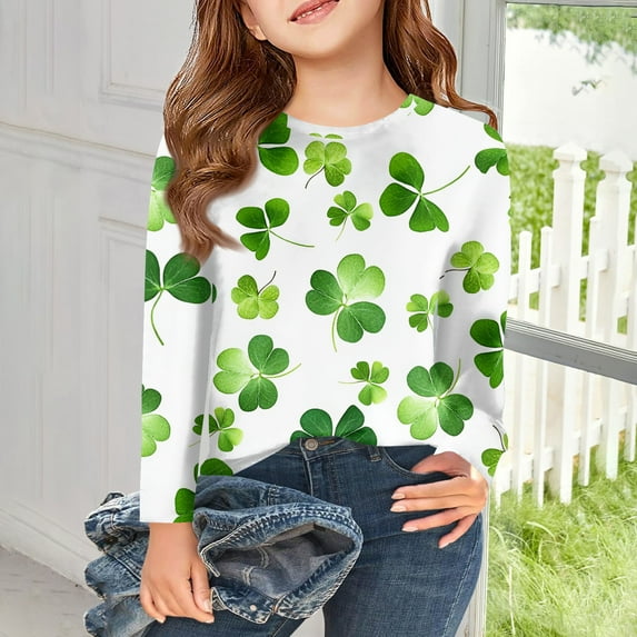 CCRFTGI St Patrick's Day Long Sleeve Shirts for Girls Trendy Irish ...