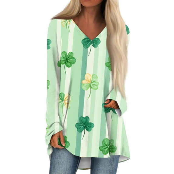 CCRFTGI St. Patrick's Day Long Sleeve Tops for Women Fashion Lucky ...