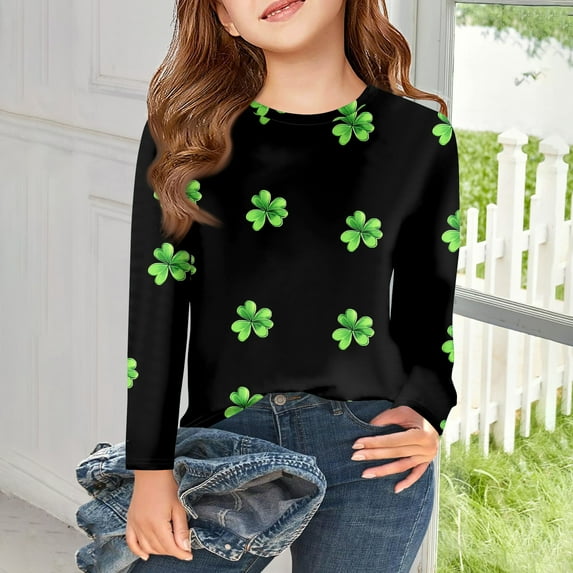 CCRFTGI St. Patrick's Day Long Sleeve Tops for Girls Trendy Crewneck ...