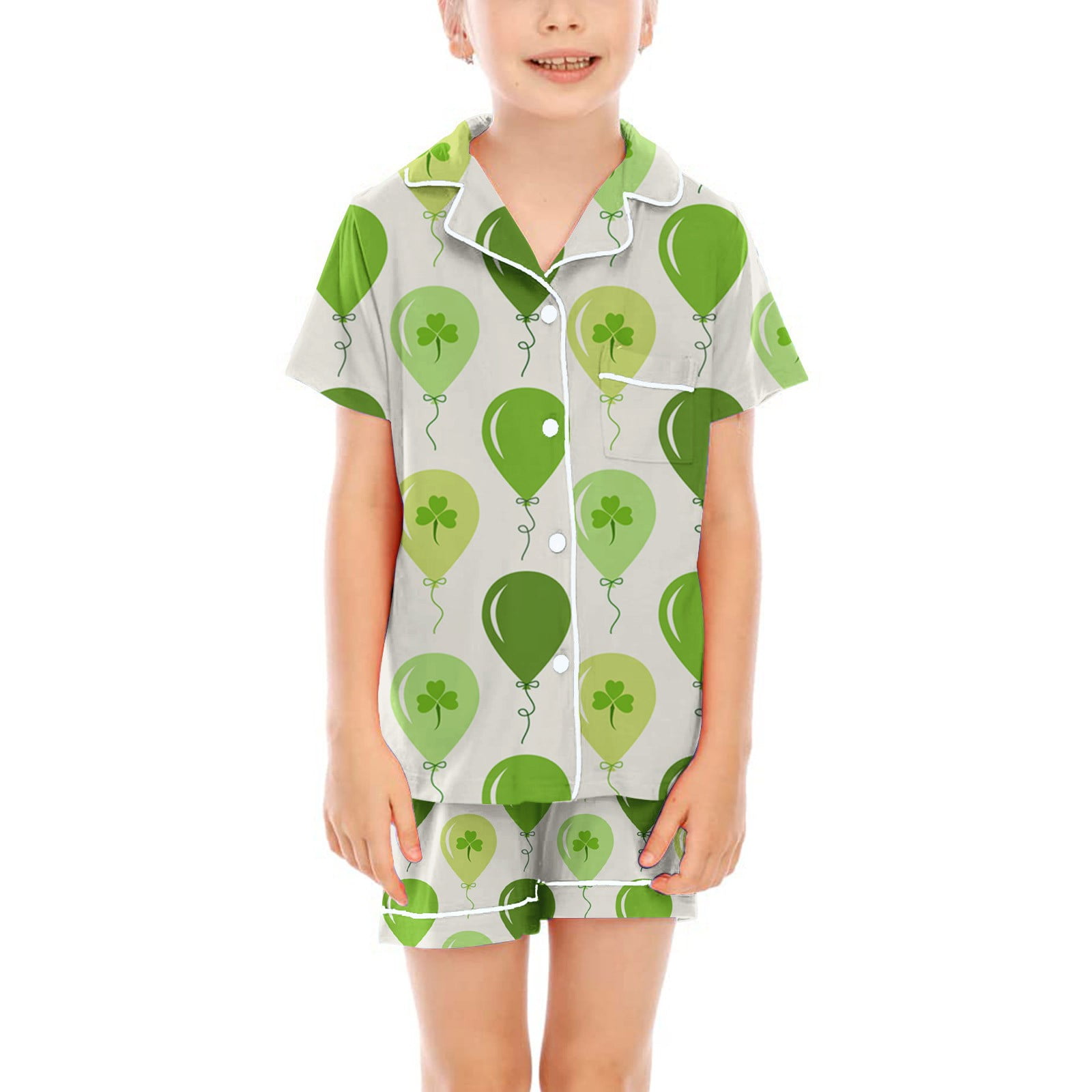 CCRFTGI St. Patrick's Day Pajamas for Girls Size 9-10 Green Short Sleeve Pajamas Set 2-Piece ...