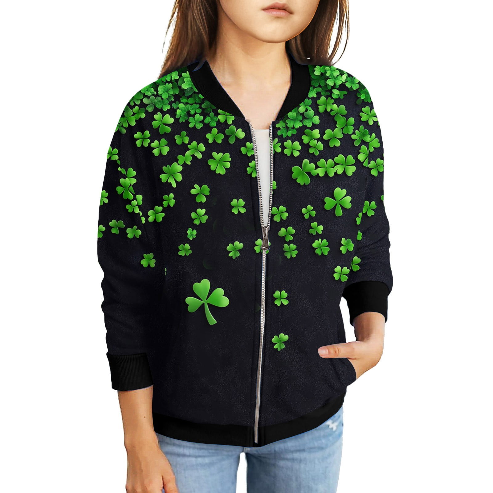 Ccrftgi St Patricks Day Jackets Girls Size 13 14 Festival Zip Up Jacket Lightweight Green 3d