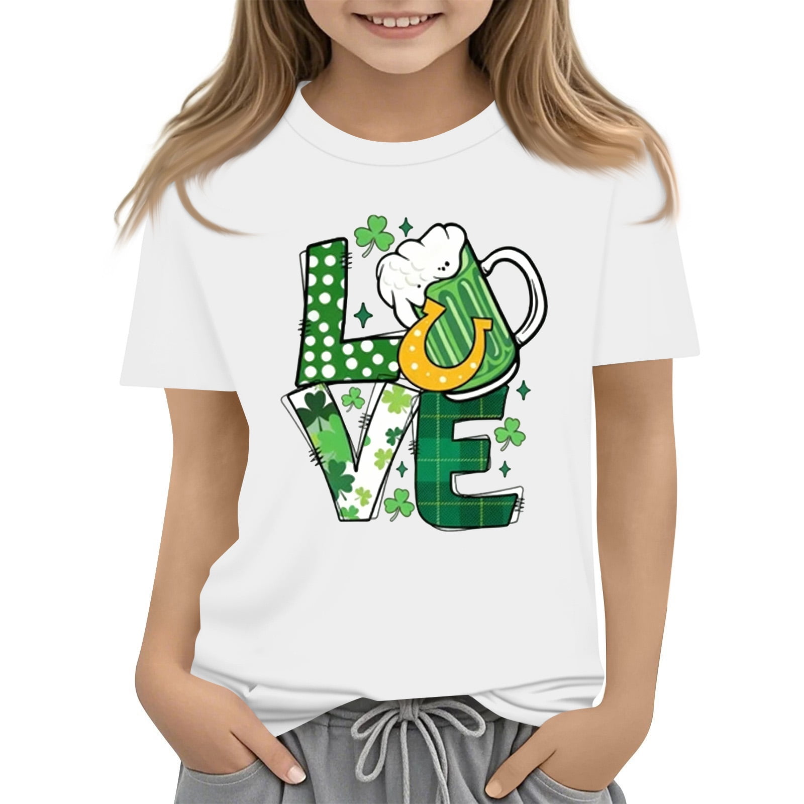 CCRFTGI St Patricks Day Shirt for Kids Girls Size 8 Funny Lucky Love ...