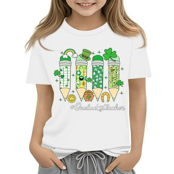CCRFTGI St Patricks Day Shirt for Kids Girls Size 7 Cute Lucky Pencil ...