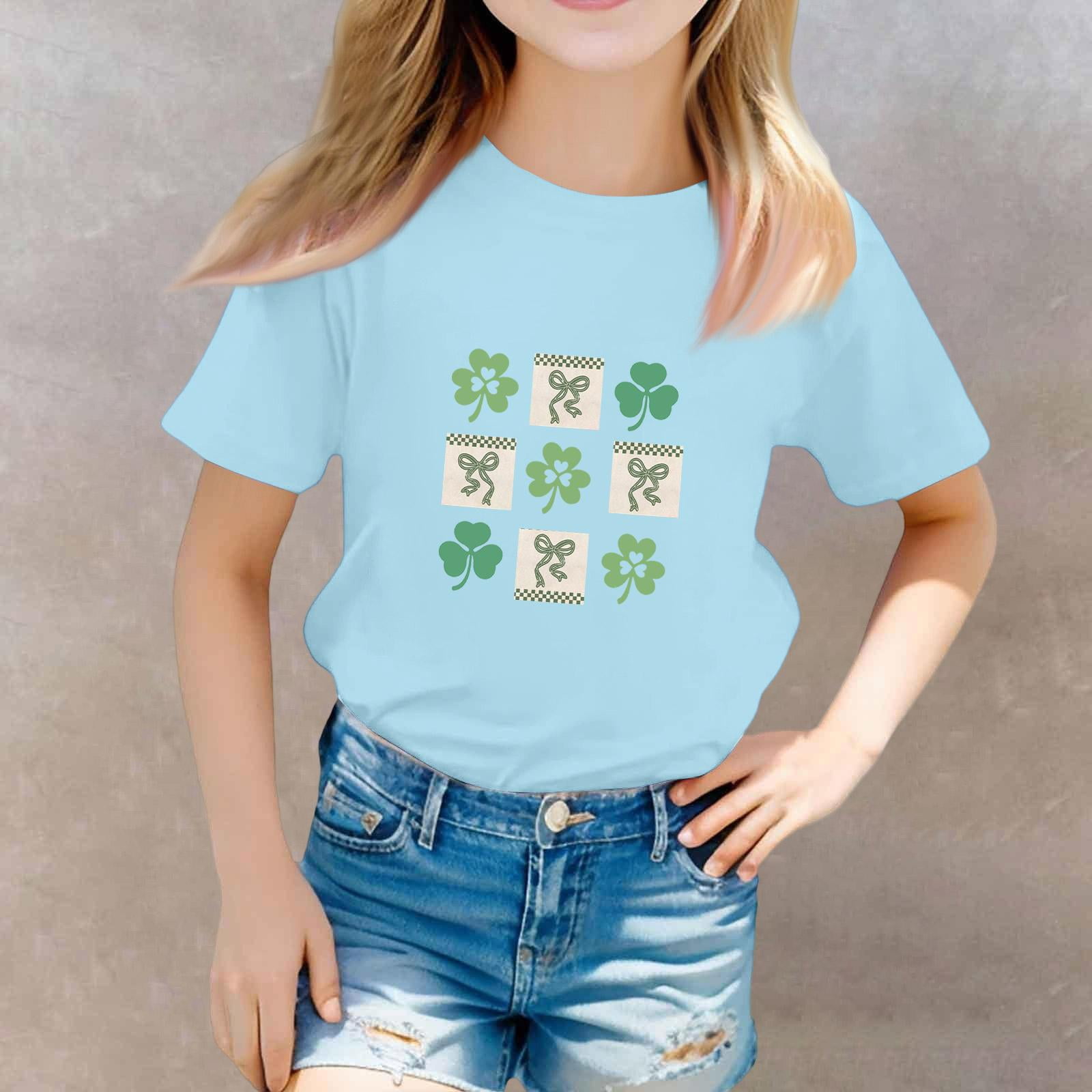 CCRFTGI St Patricks Day Shirt for Kids Girls Size 8 Cute Lucky Shamrock ...