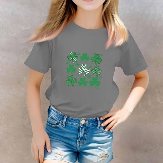 CCRFTGI St Patricks Day Shirt for Kids Girls Size 8 Cute Lucky Shamrock ...