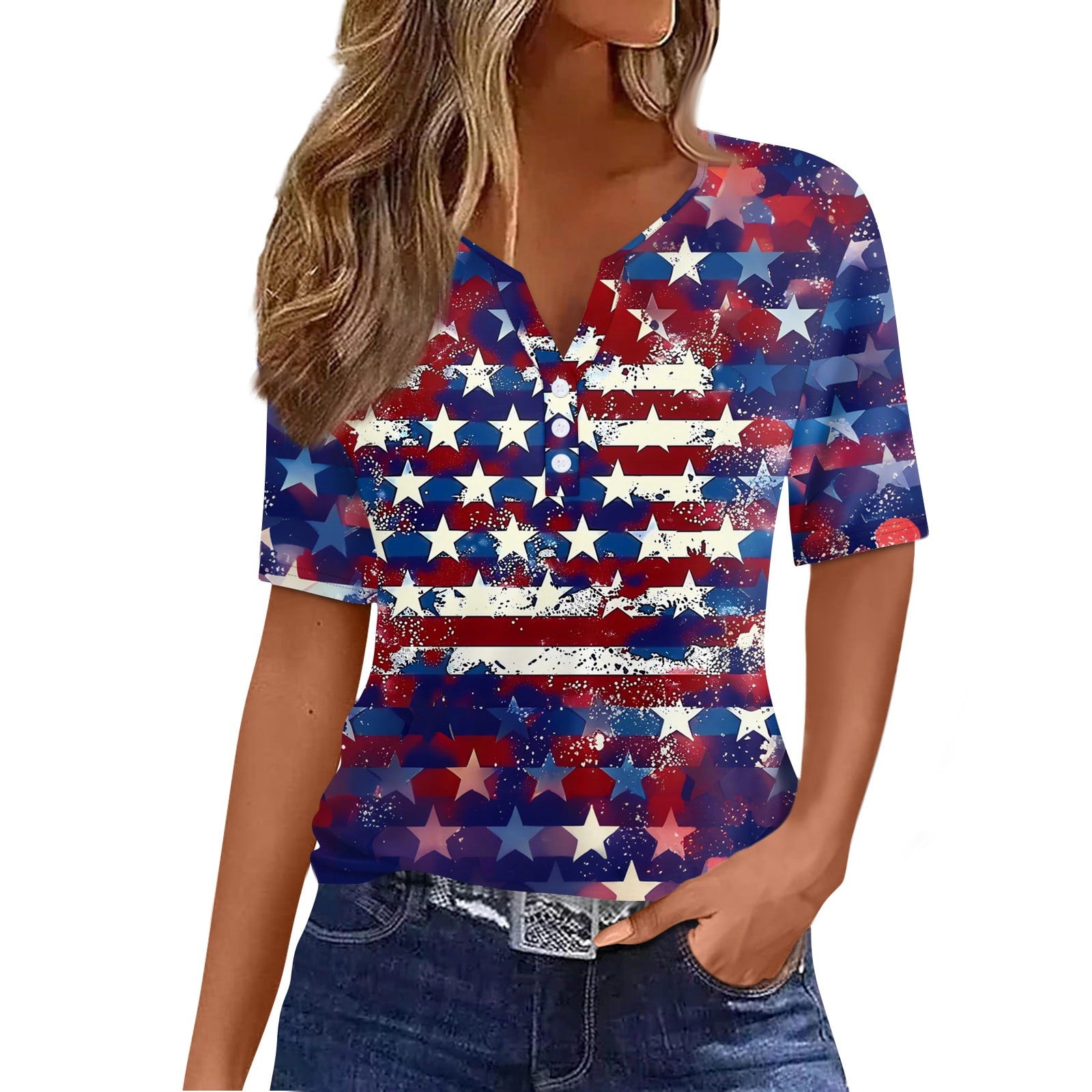 CCRFTGI Star Shirts for Women Independence Day Vneck Star Printed T ...