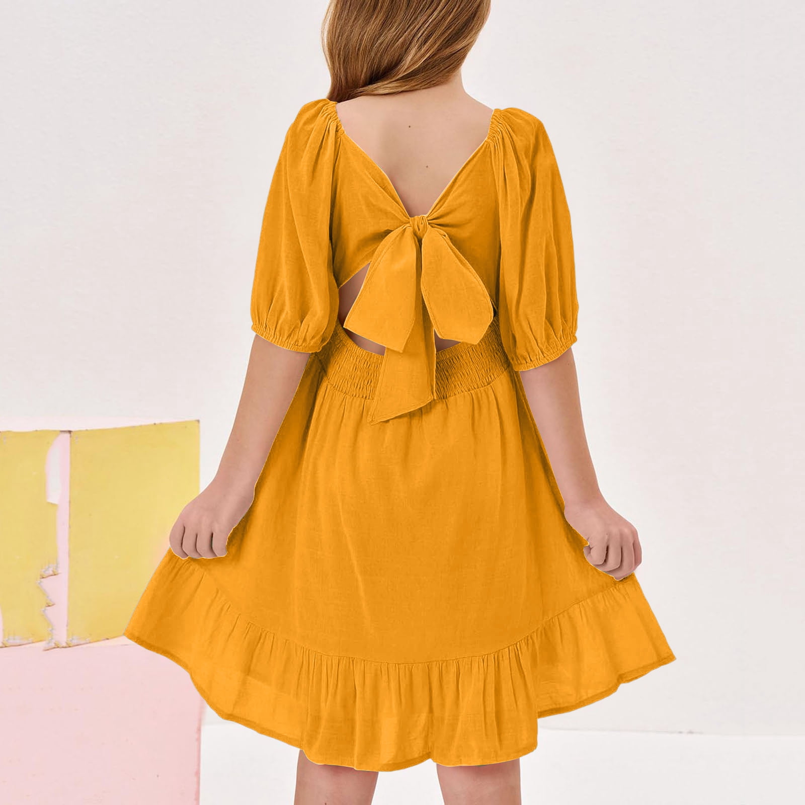 CCRFTGI Summer Dresses for Kids Girls 10-12 Casual Dress Tie Backless ...