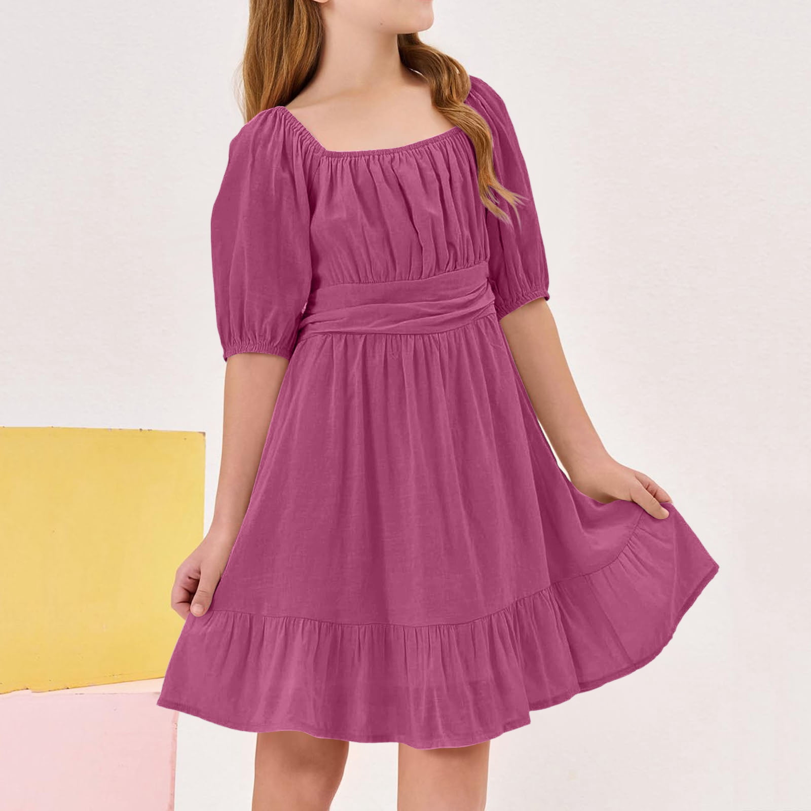 CCRFTGI Summer Dresses for Kids Girls Size 7 Casual Cute Dress Tie Back ...