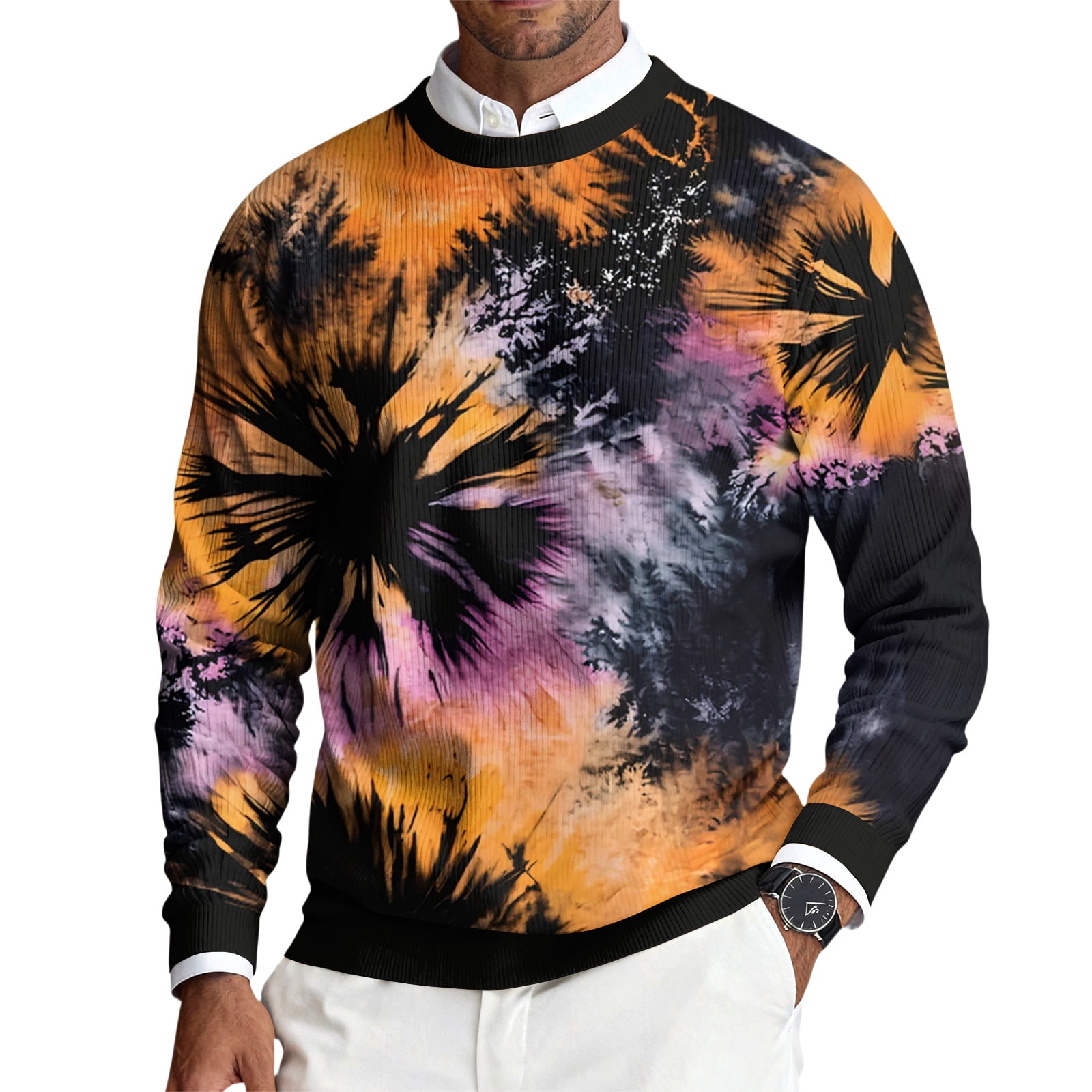 CCRFTGI Sweater for Men 2025 Fashion Casual Ribbed Vintage Print ...
