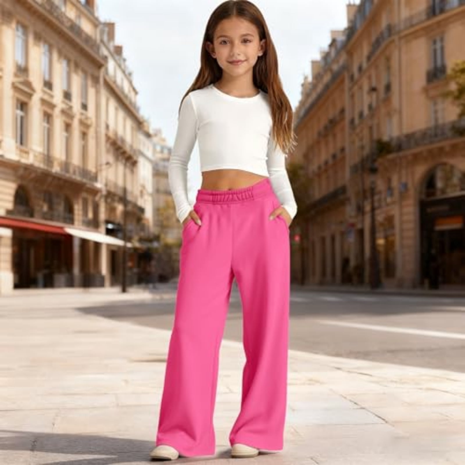 CCRFTGI Sweatpants for Kids Girls Baggy Casual Wide Leg Elastic Waist ...