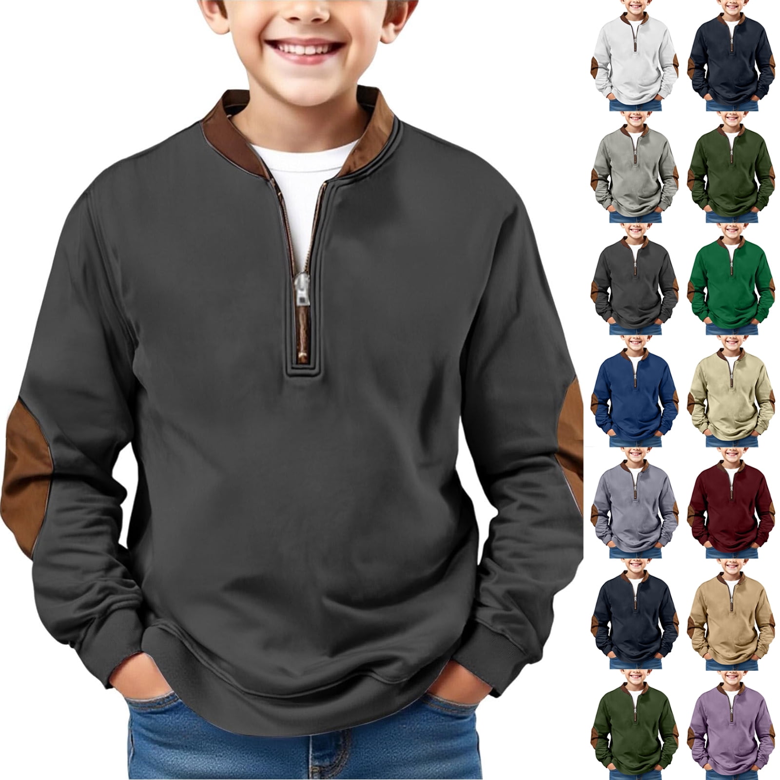 CCRFTGI Sweatshirt for Boys Quarter Zip Quilted Size 7-8 Casual Long ...