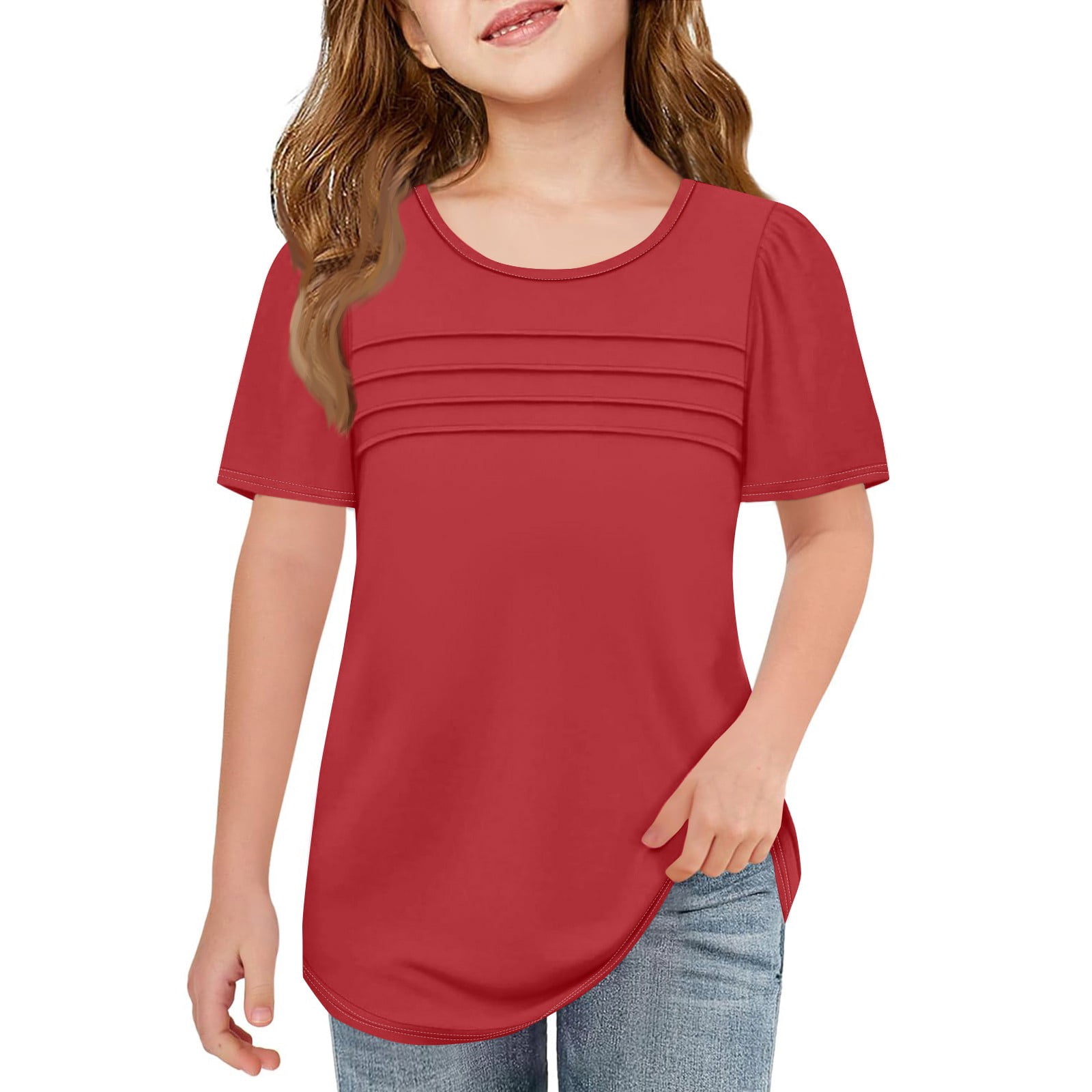 CCRFTGI T Shirt for Boys Casual Pleated T Shirt Crewneck Watermelon Red ...