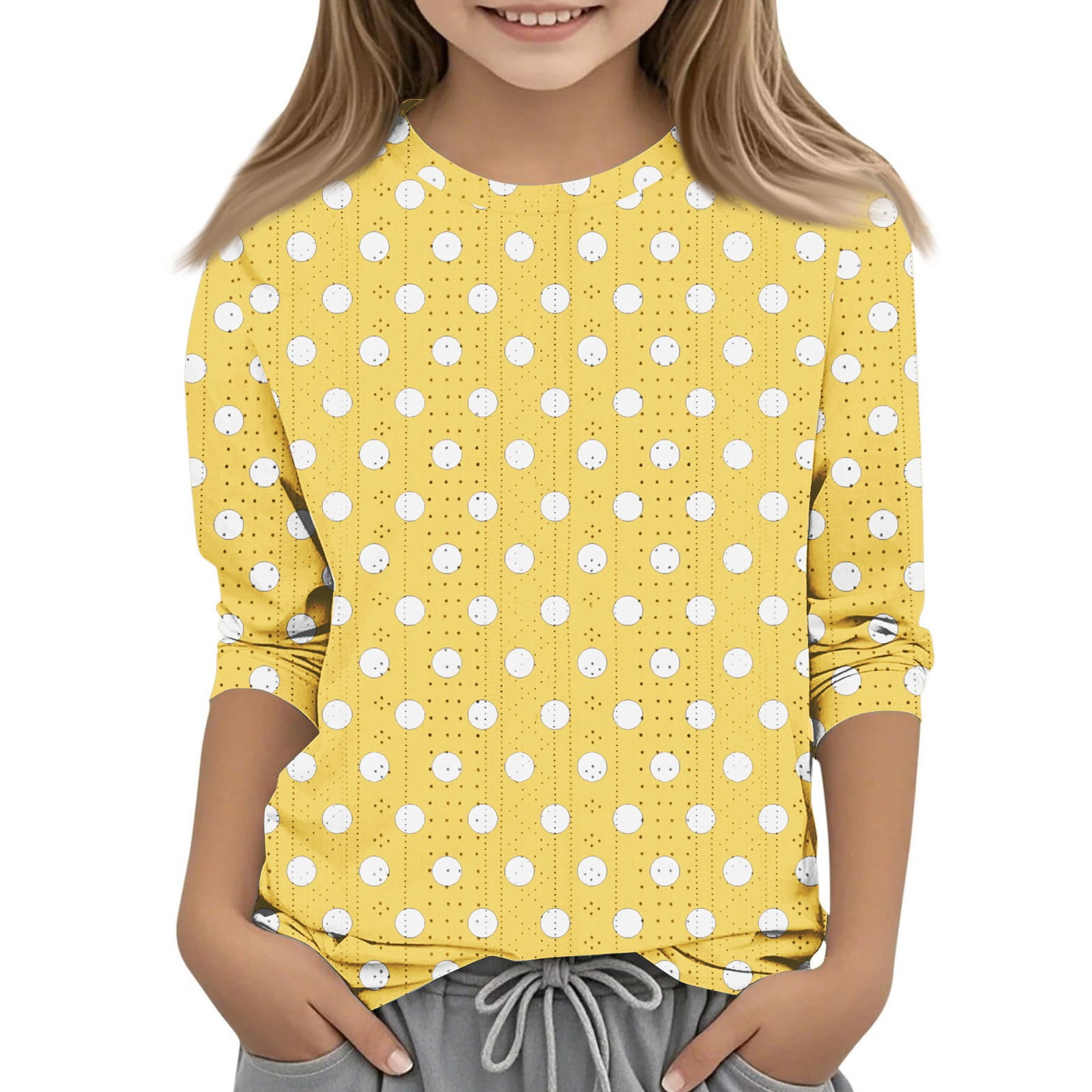 CCRFTGI Top for Girls Casual Jacquard Textured 3/4 Sleeve Shirt ...