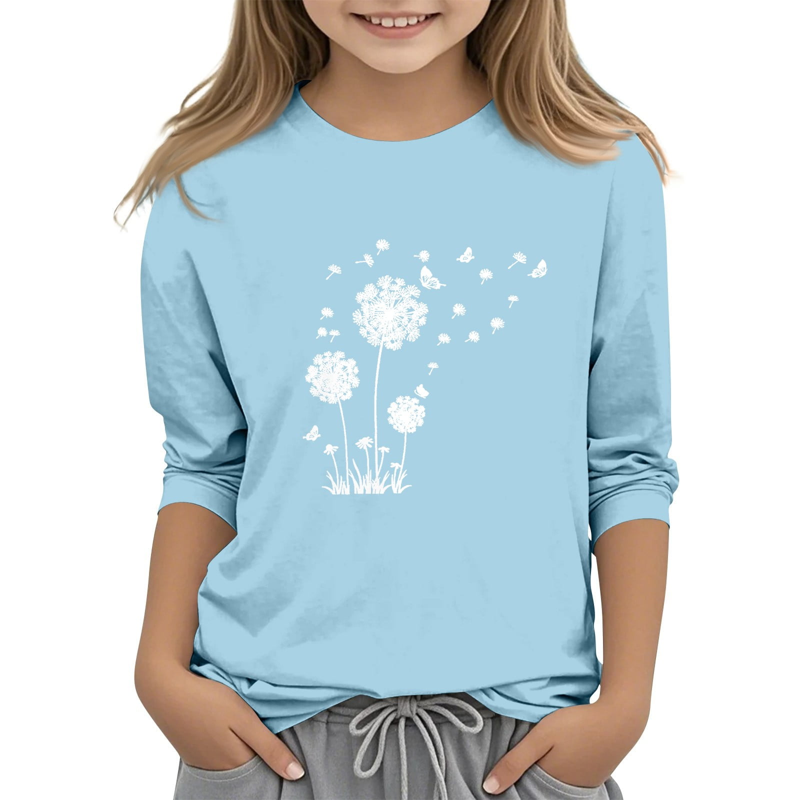 CCRFTGI Top for Toddler Girls Cute Light Blue 3/4 Length Sleeve Shirt ...