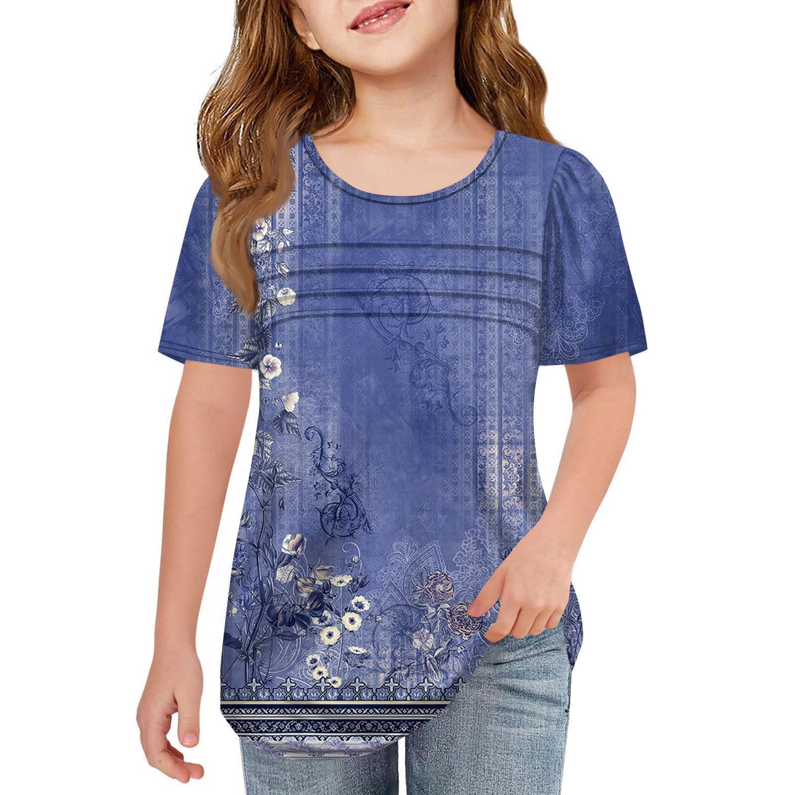 CCRFTGI Tshirt for Girls Cute Pleated Crewneck T Shirts 2025 Summer ...