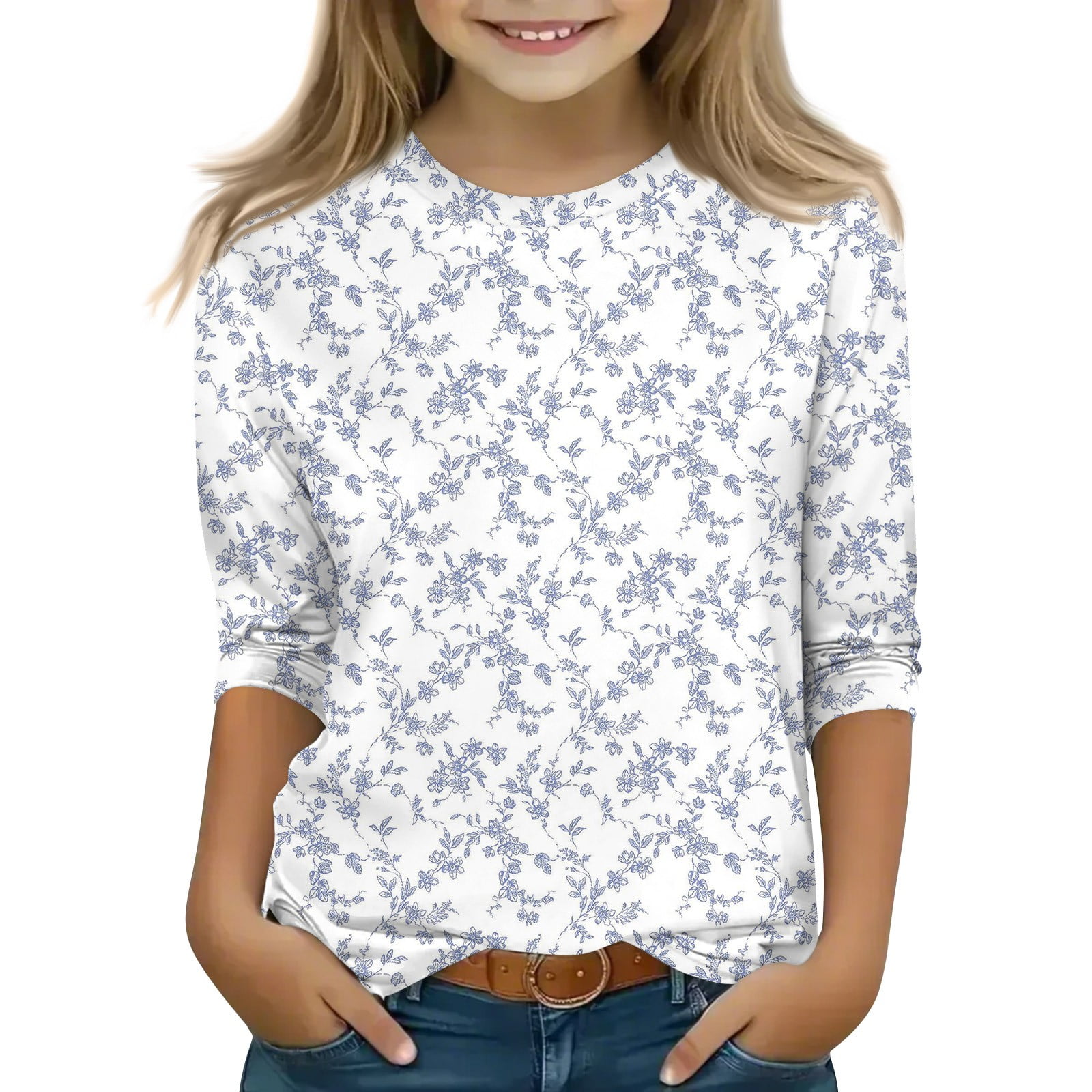 CCRFTGI Tween Girl Shirts Size 12-13 Floral Print 3/4 Sleeve Tween ...