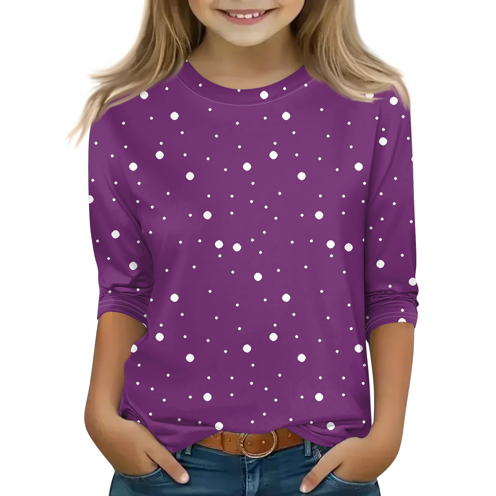 CCRFTGI Tween Tops Size 12-13 Basic Crewneck Tween Girls Shirt Polka ...