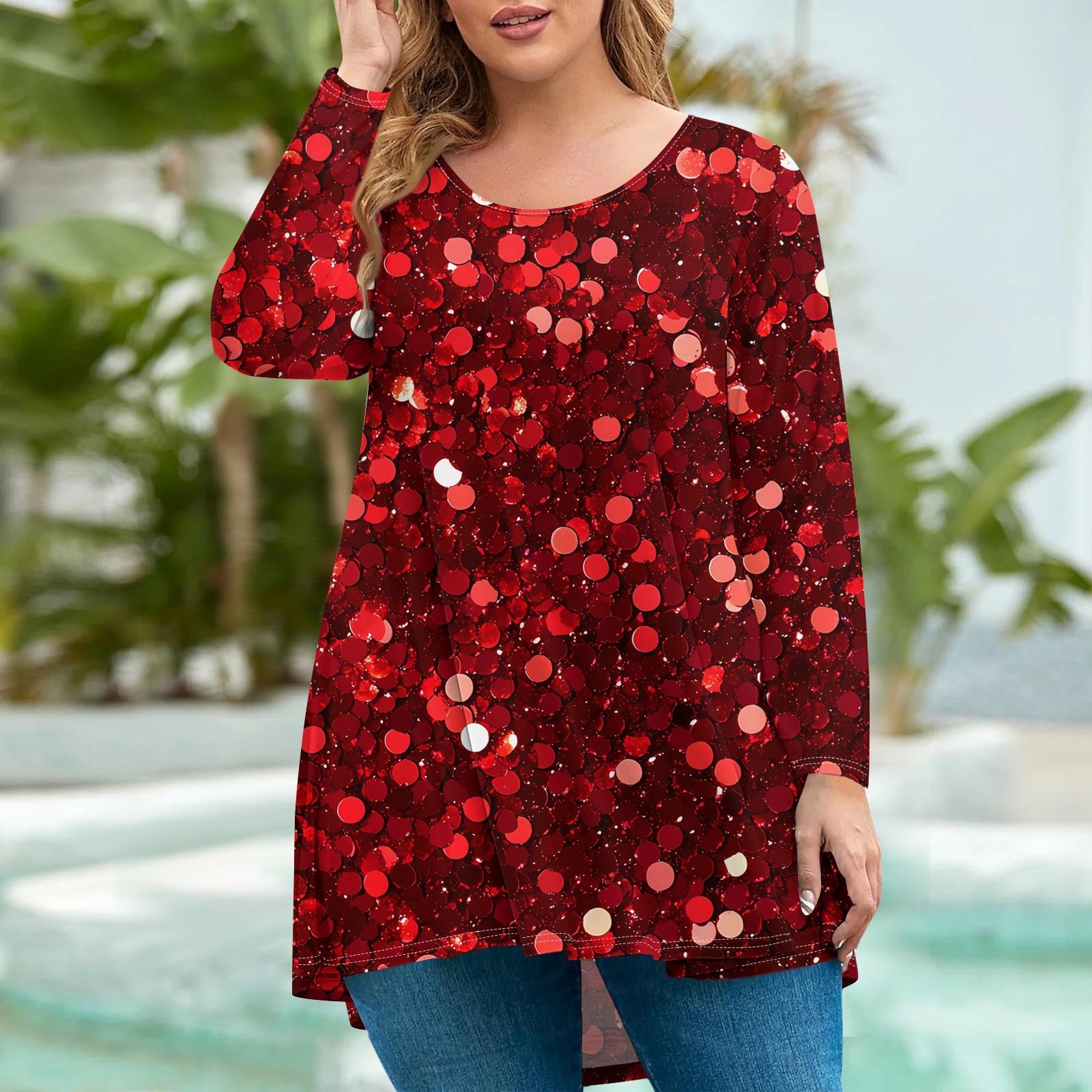 Ccrftgi Ugly Christmas Womens Plus Size Tops Loose Casual Cute Tees Shirt Long Sleeve Crewneck
