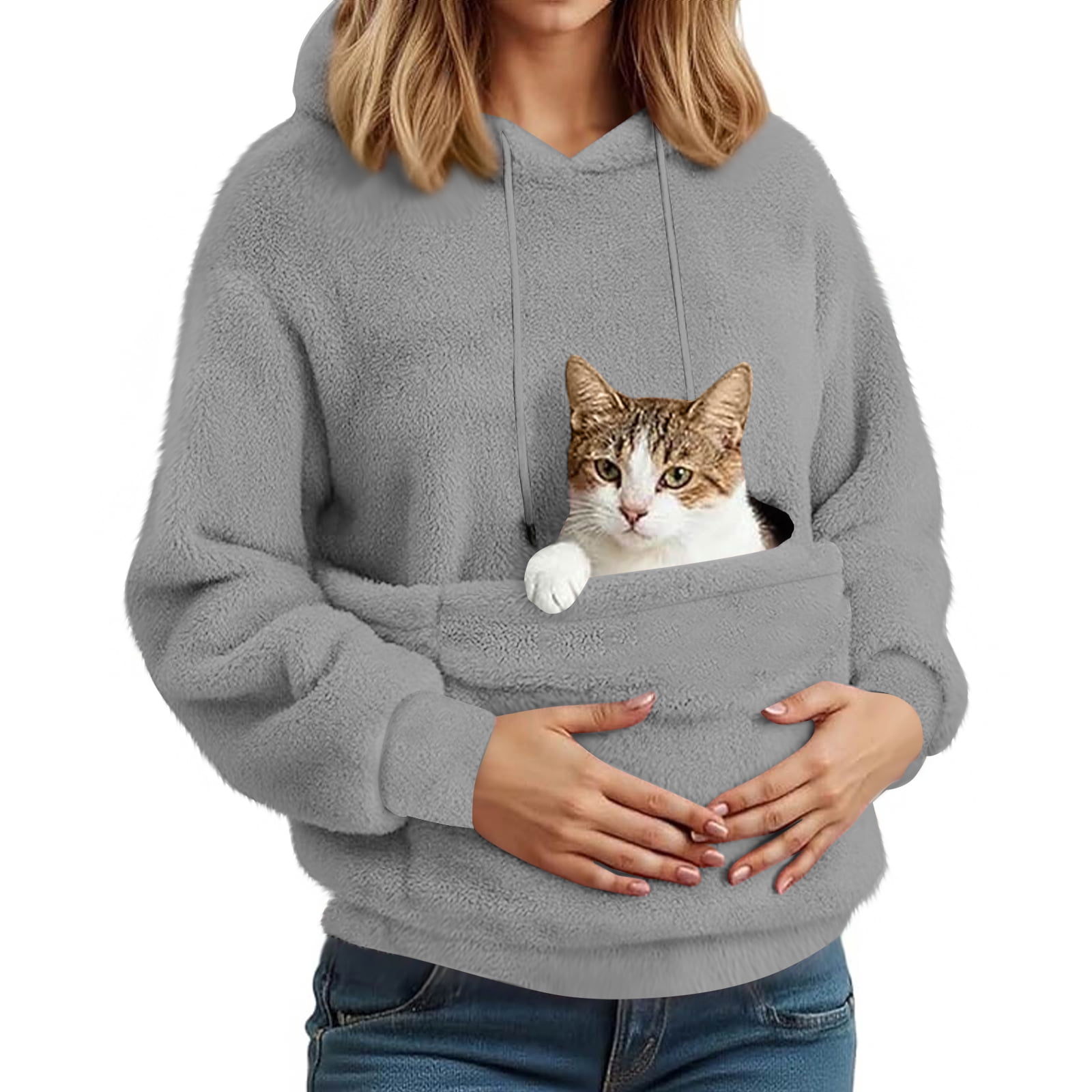 CCRFTGI Unisex Cat Pouch Hoodie Fuzzy Kangaroo Animal Holder Sweatshirt ...