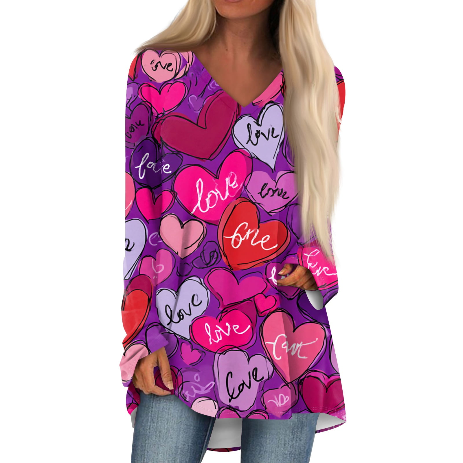 CCRFTGI Valentine's Day Long Sleeve Shirts for Women Fashion Lucky Love ...