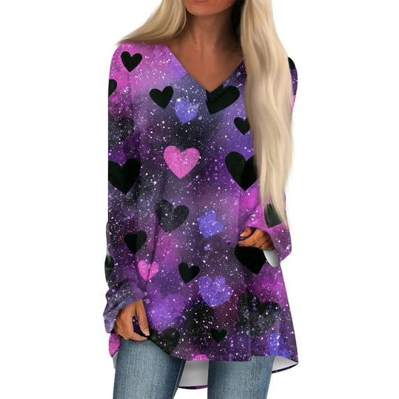 CCRFTGI Valentine's Day Womens Long Sleeve Tops Trendy Lucky Love Heart ...