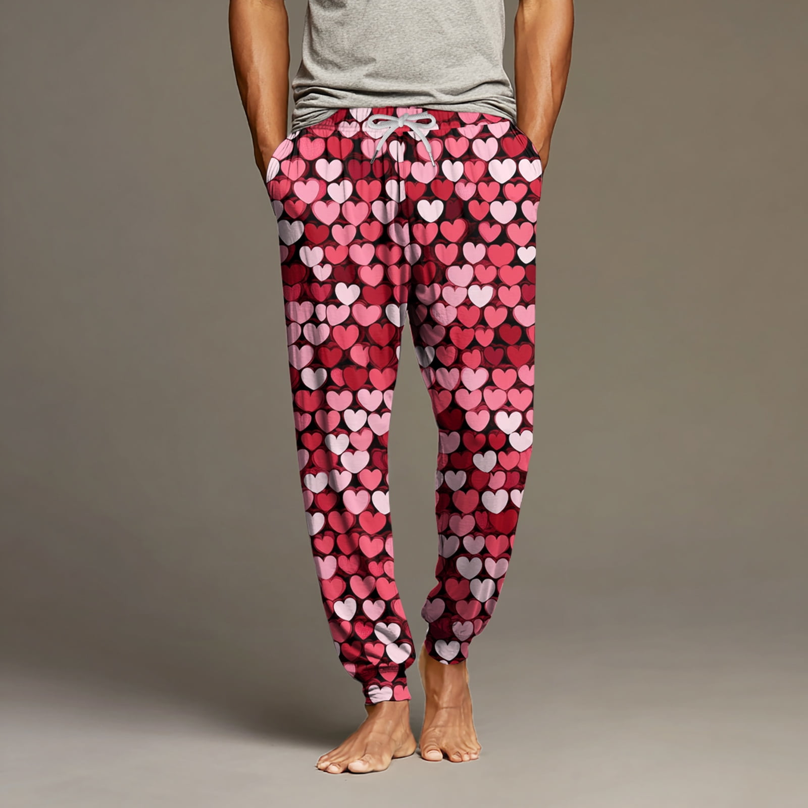 CCRFTGI Valentines mens pajama pants Casual Cute Love Heart Print Pj ...