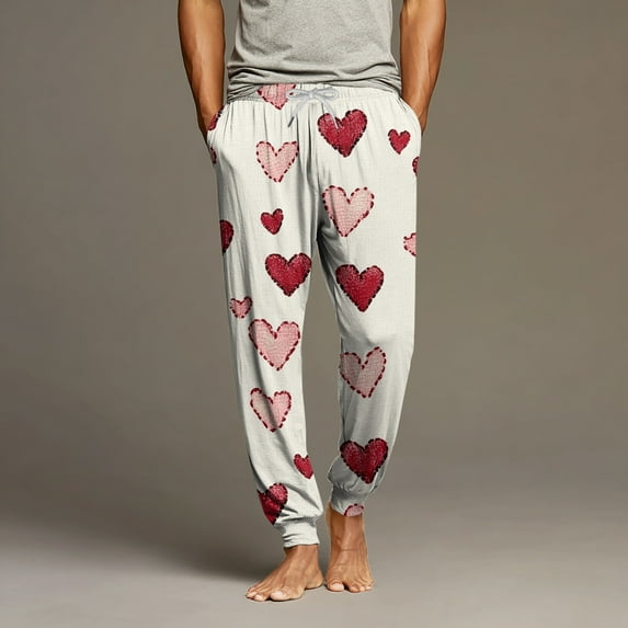 CCRFTGI Valentines mens pajama pants Casual Funny Love Heart Print Pj ...