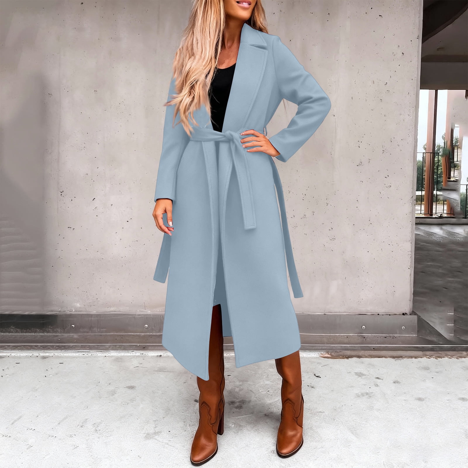 CCRFTGI Winter Coats for Women Dressy Casual Belted Wool Trench Mid ...