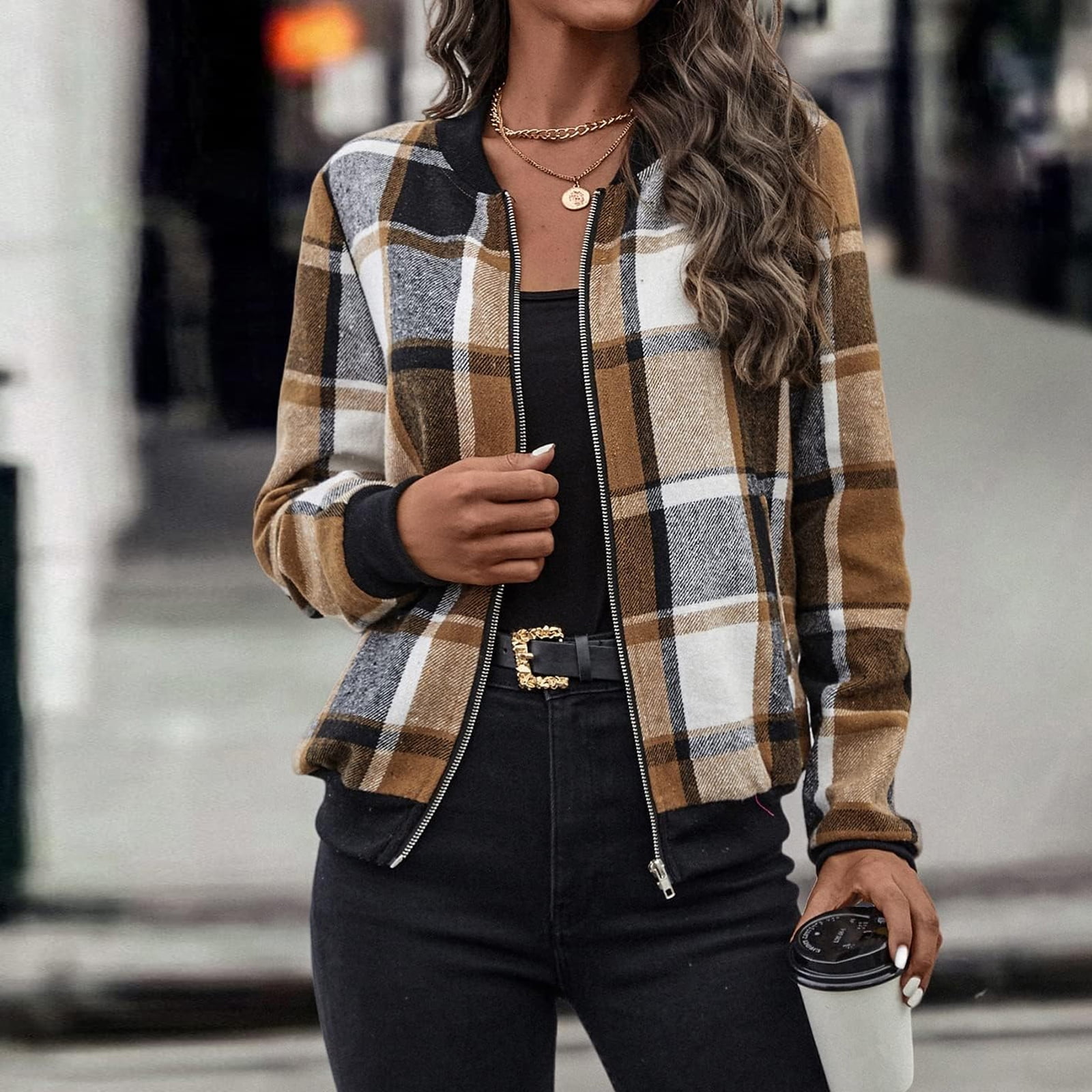CCRFTGI Womens Jacket Trendy Shackets Lightweight Zip Up Long Sleeve ...