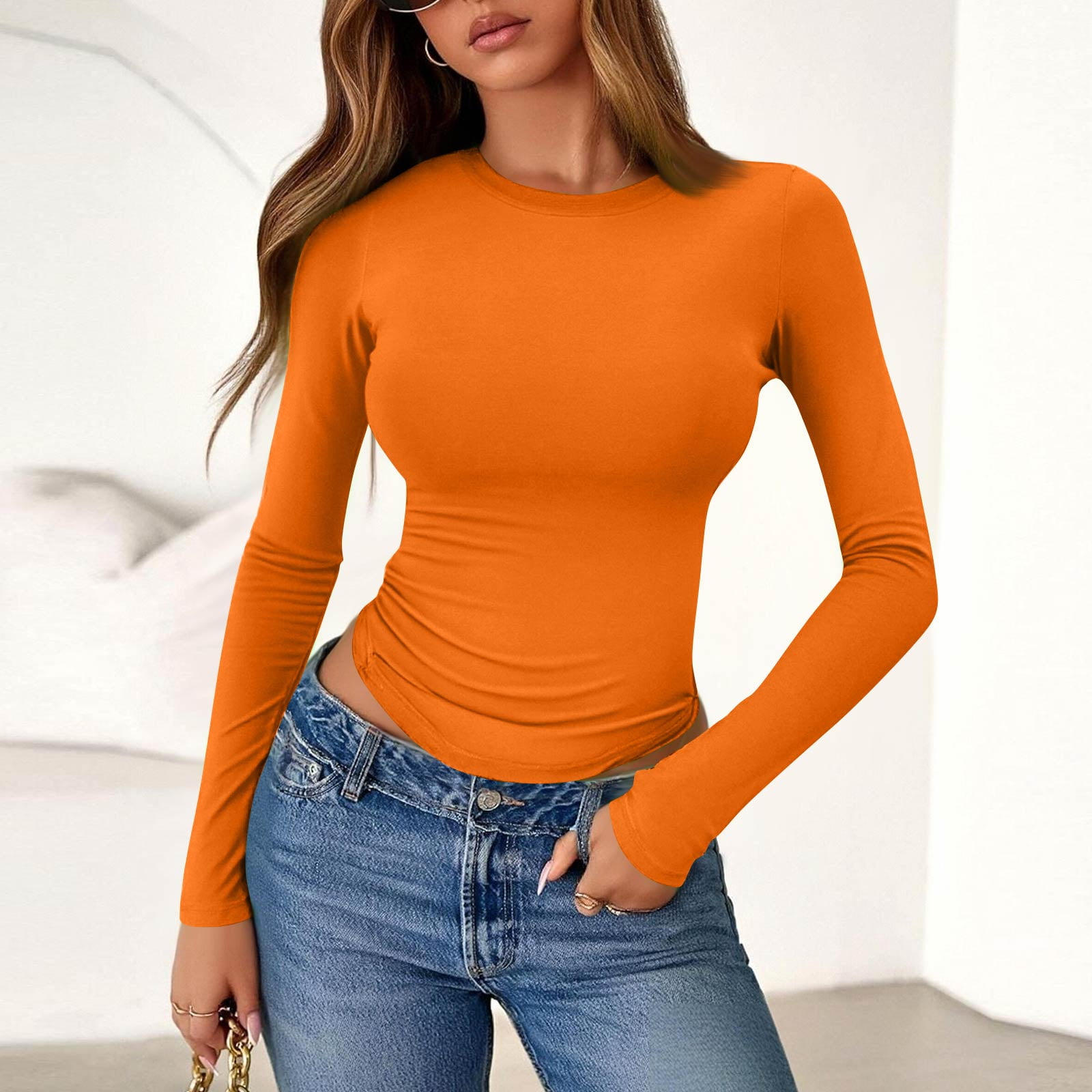 CCRFTGI Womens Long Sleeve Tops Trendy Y2k Cropped Outfits Crewneck ...