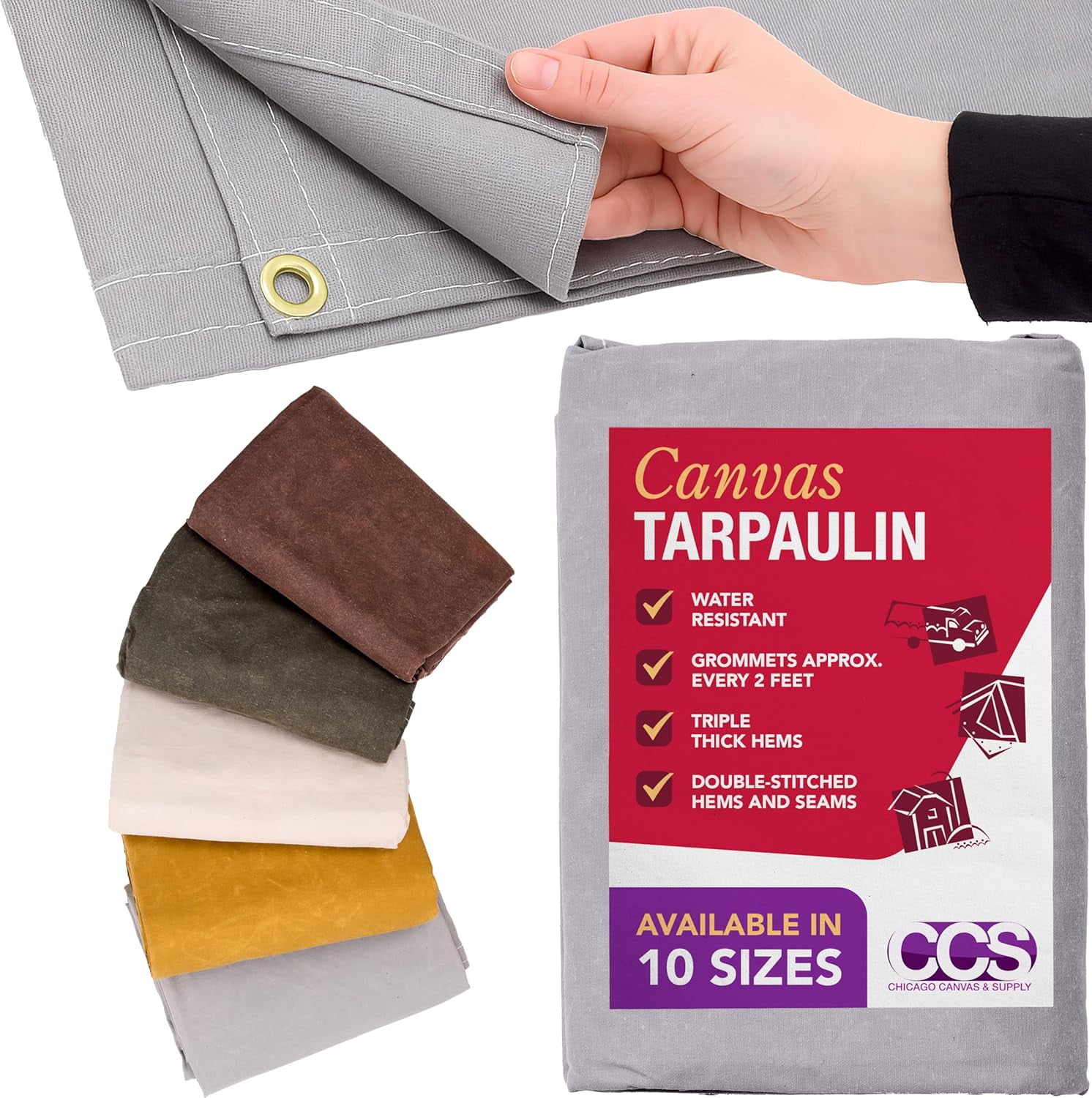 CCS Waterproof Canvas Tarp Cover – Heavy Duty Duck Cloth, Waxed Canvas ...