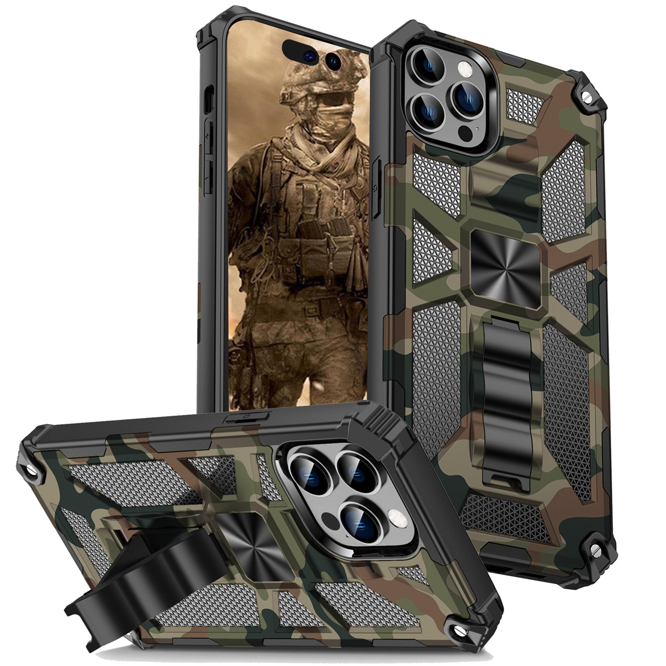 CCSmall Camouflage Case for Apple iPhone 15 Pro with Metal Kickstand ...