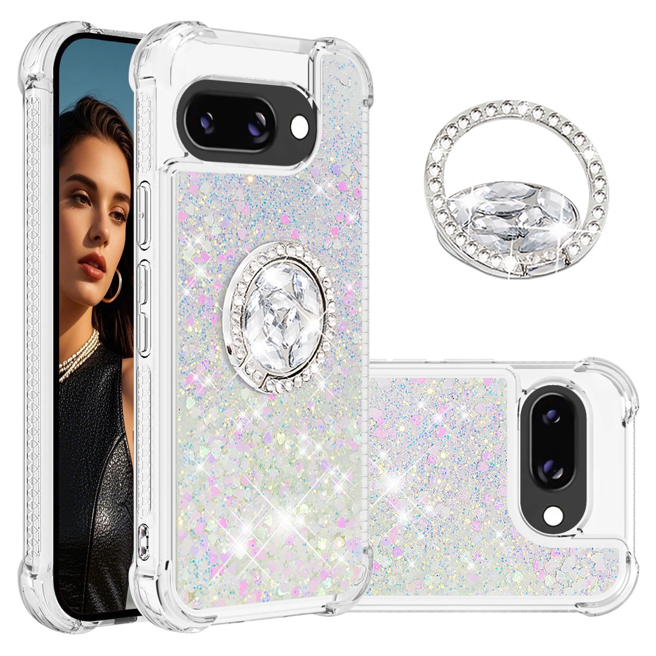 CCSmall for Google Pixel 9a Case Clear Glitter Bling for Women, Flowing Liquid Quicksand Sparkly ...