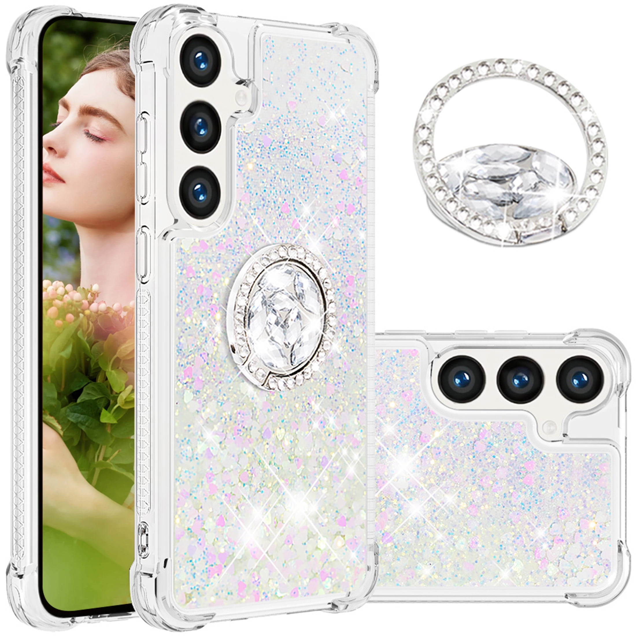 CCSmall for Samsung Galaxy S25 Case Clear Glitter Bling for Women, Flowing Liquid Quicksand ...