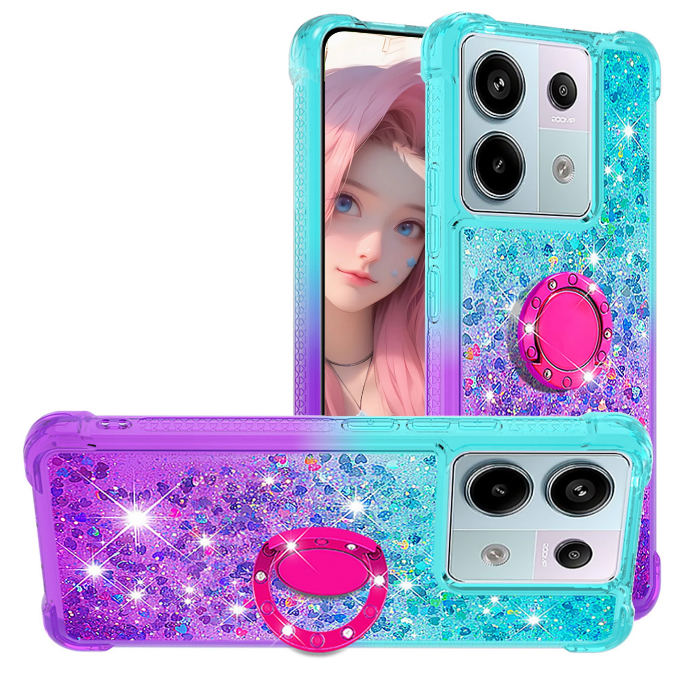 CCSmall for Xiaomi Redmi Note 13 Pro 5G Cute Case with Kickstand for Girls Women, Liquid Glitter ...