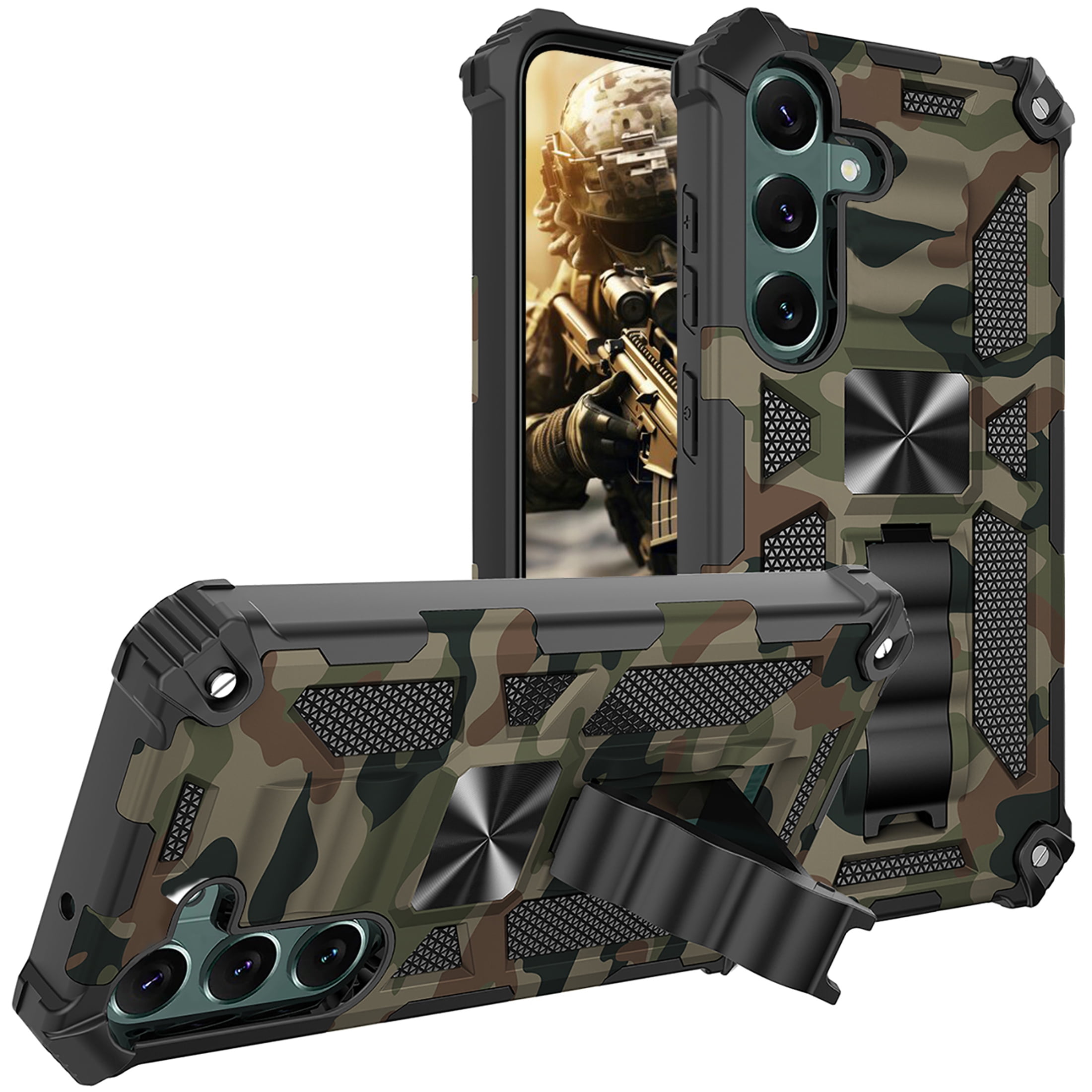 CCSmaller Camouflage Case for Samsung Galaxy A05S with Metal Kickstand, Heavy Duty Shockproof ...