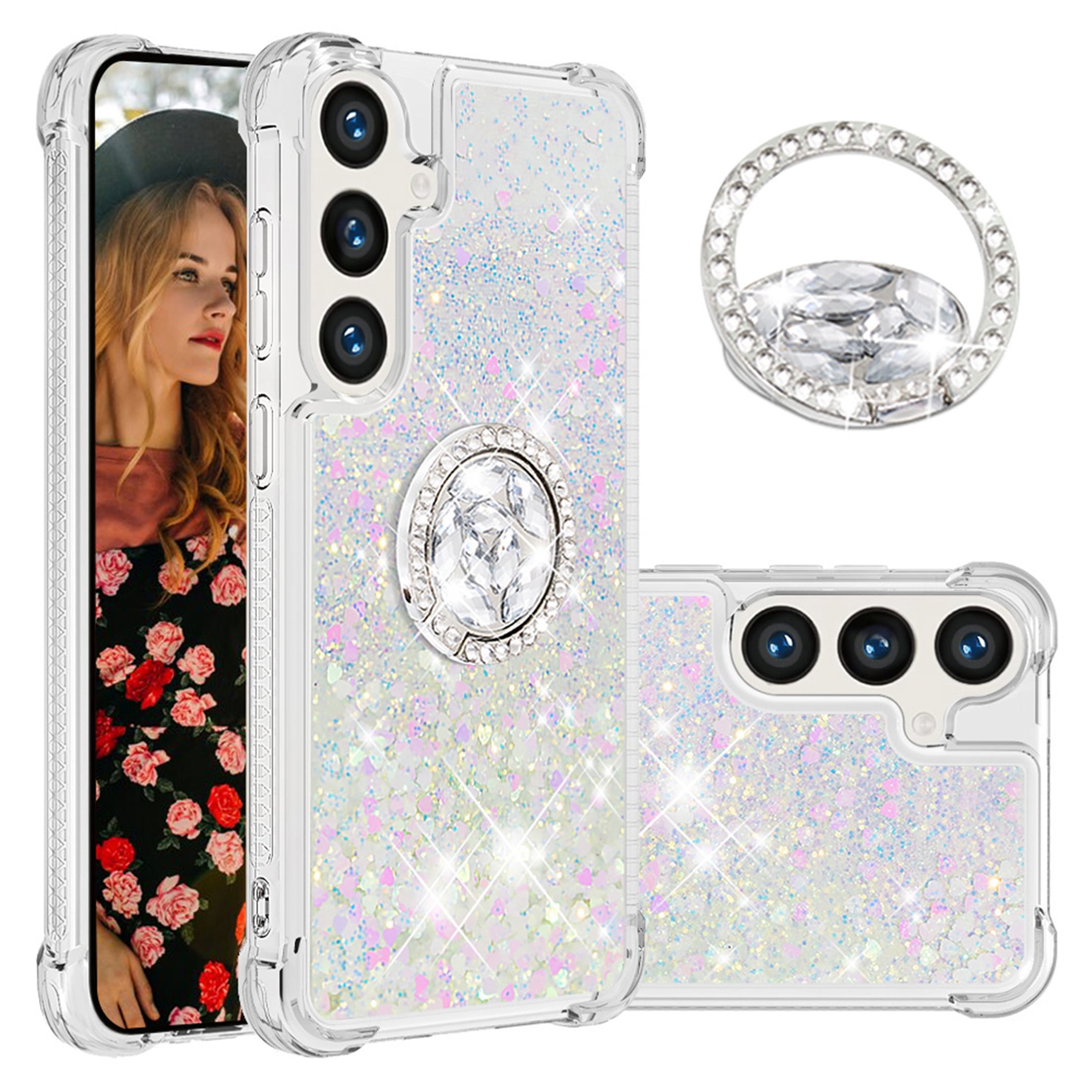 CCSmaller Glitter Clear Sparkly Bling Case for Samsung Galaxy S24 Plus (Not S24), Flowing Liquid ...