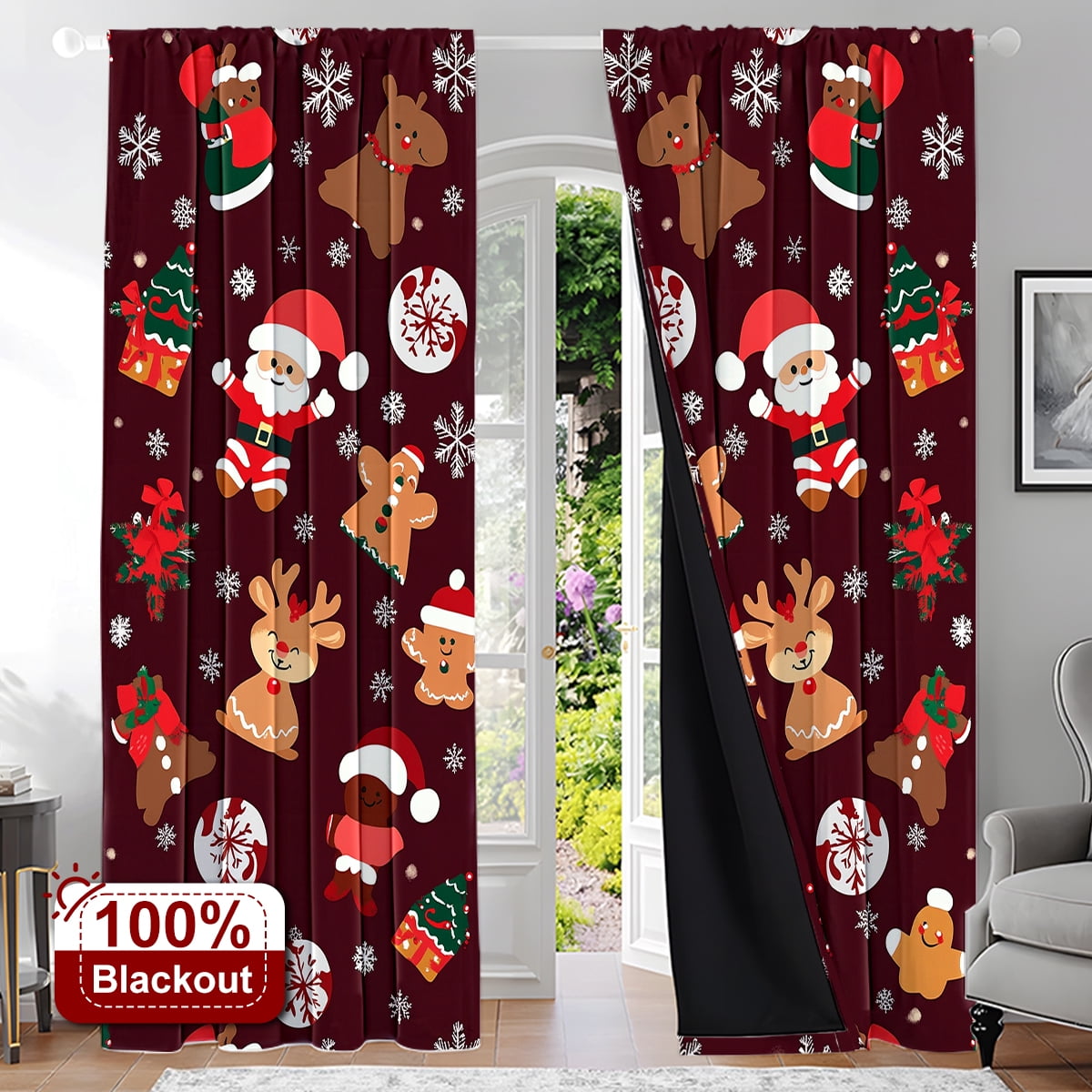 CCTFS 2PCS Curtains Christmas Red and White Snowflakes Privacy Light ...