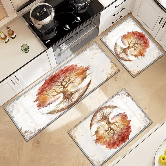 CCTFS Autumn Hues and Tree Shadows 3Pcs Flannel Mat & Kitchen Rugs Set ...