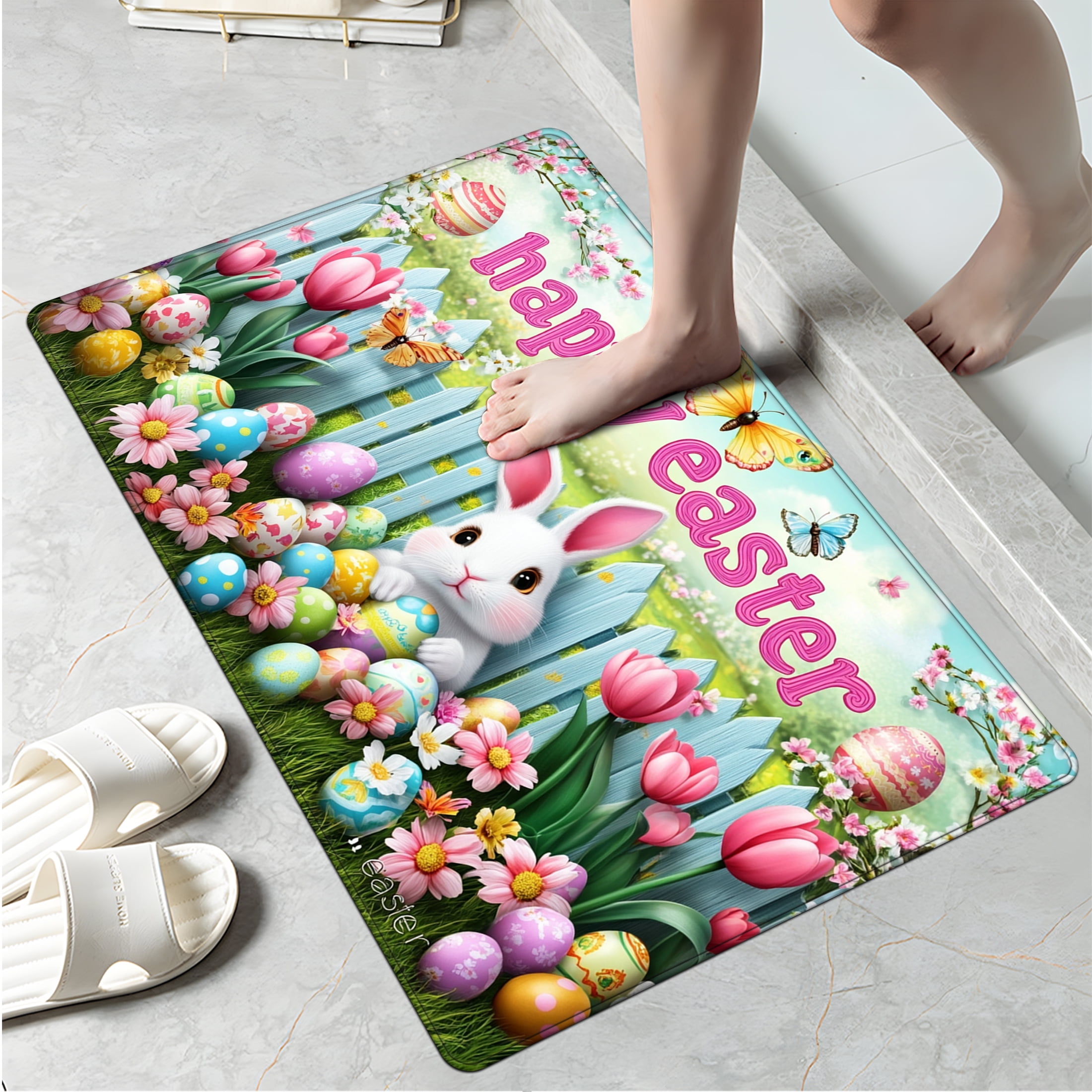 CCTFS Easter Butterfly Bunny Kitchen Mat Rug Set - 3 Pcs Perfect for ...