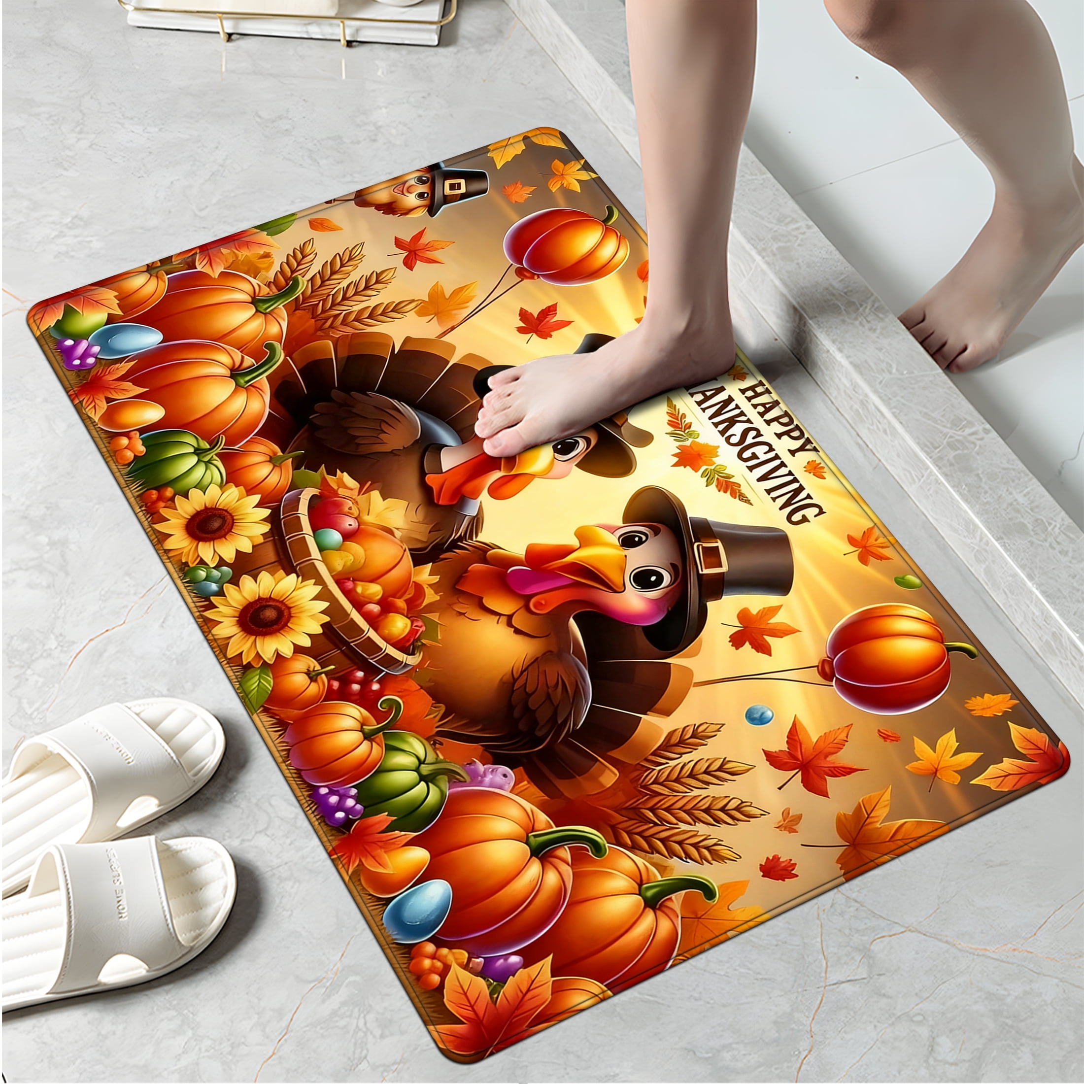 CCTFS Happy Thanksgiving Pumpkin Kitchen Decor Christmas Fall Kitchen Rugs, Xmas Decorative ...