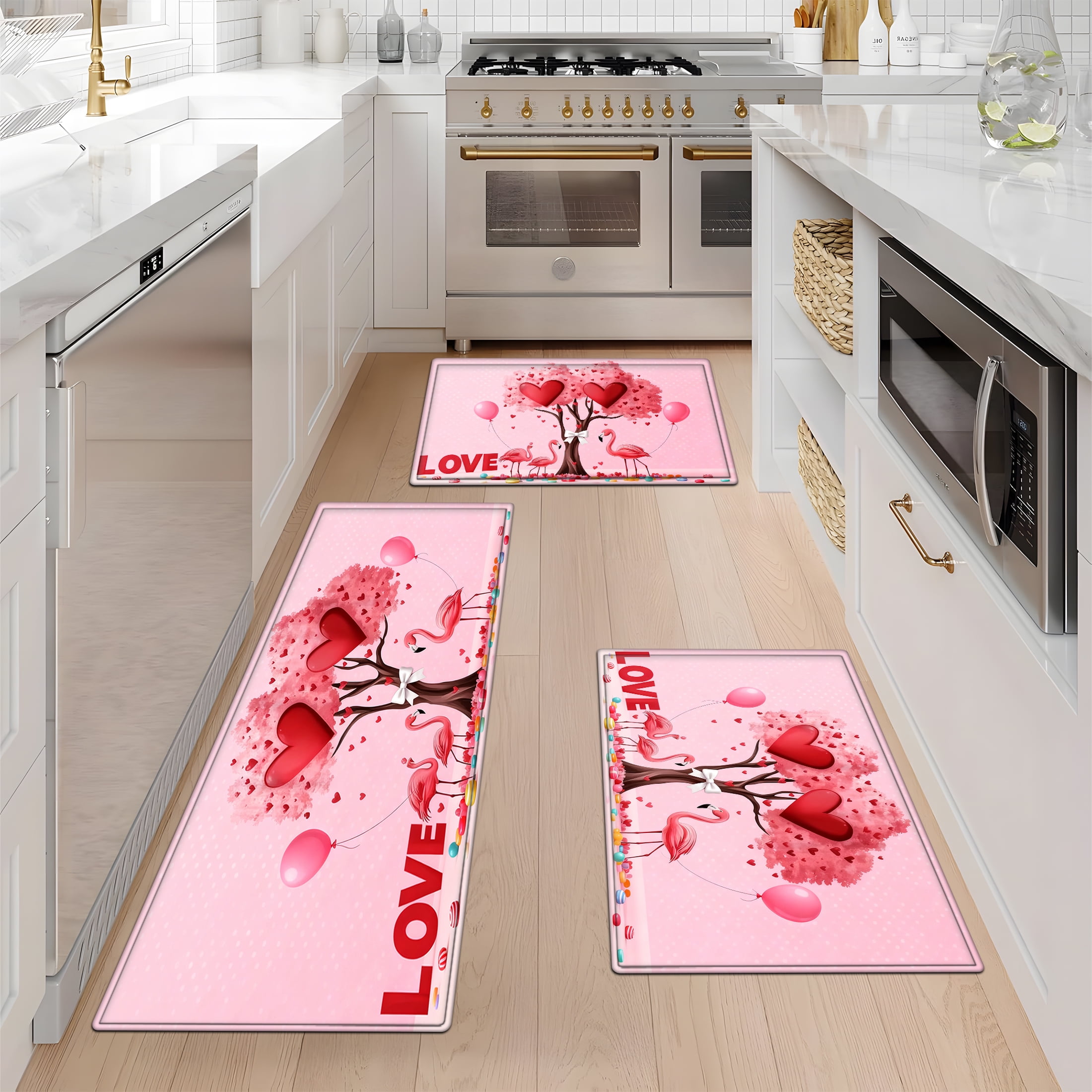 CCTFS Valentine's Day Love Tree Pink Background Fall Kitchen Rugs Set ...
