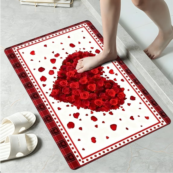 CCTFS Valentine's Day Rose Heart Fall Kitchen Rugs, Xmas Holiday ...